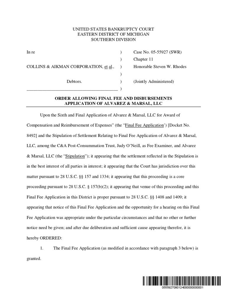 Order Allowing Final Fee and Disbursements Application of Alvarez ...