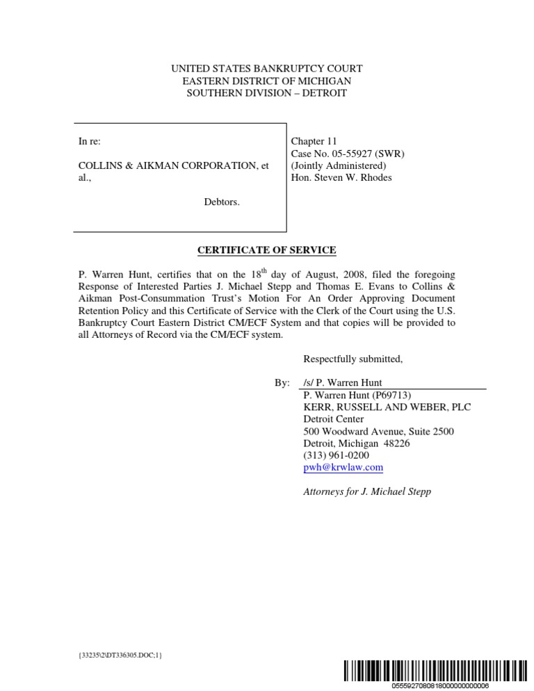 Certificate of Service: Attorneys For J. Michael Stepp | PDF