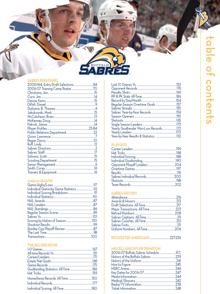 Buffalo Sabres 2006-2007 Media Guide Personnel | PDF | Ice Hockey ...