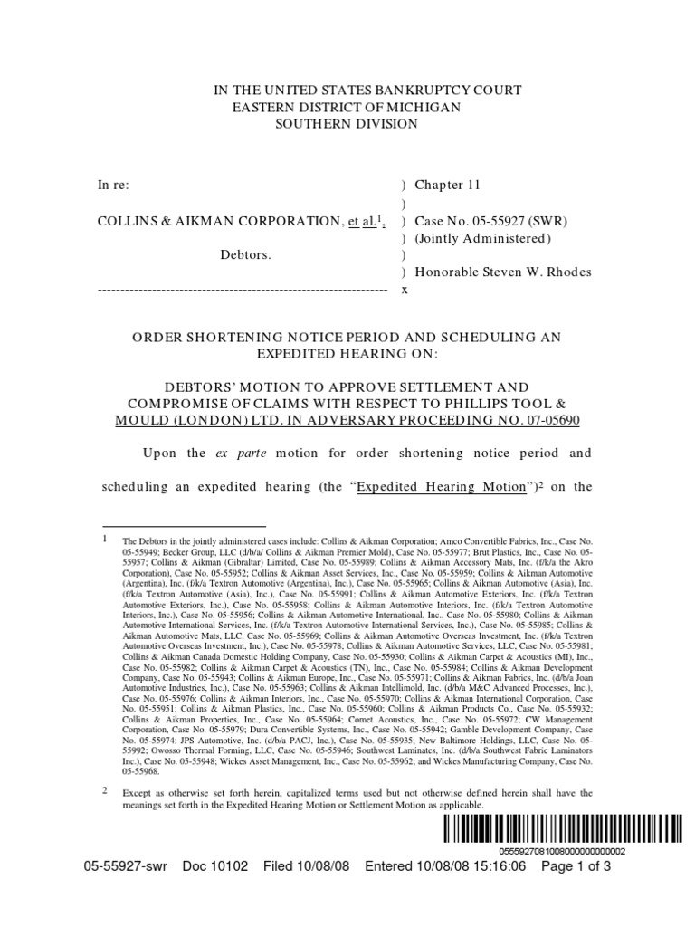 Ex Parte Motion For Order Shortening Notice Period and | PDF ...