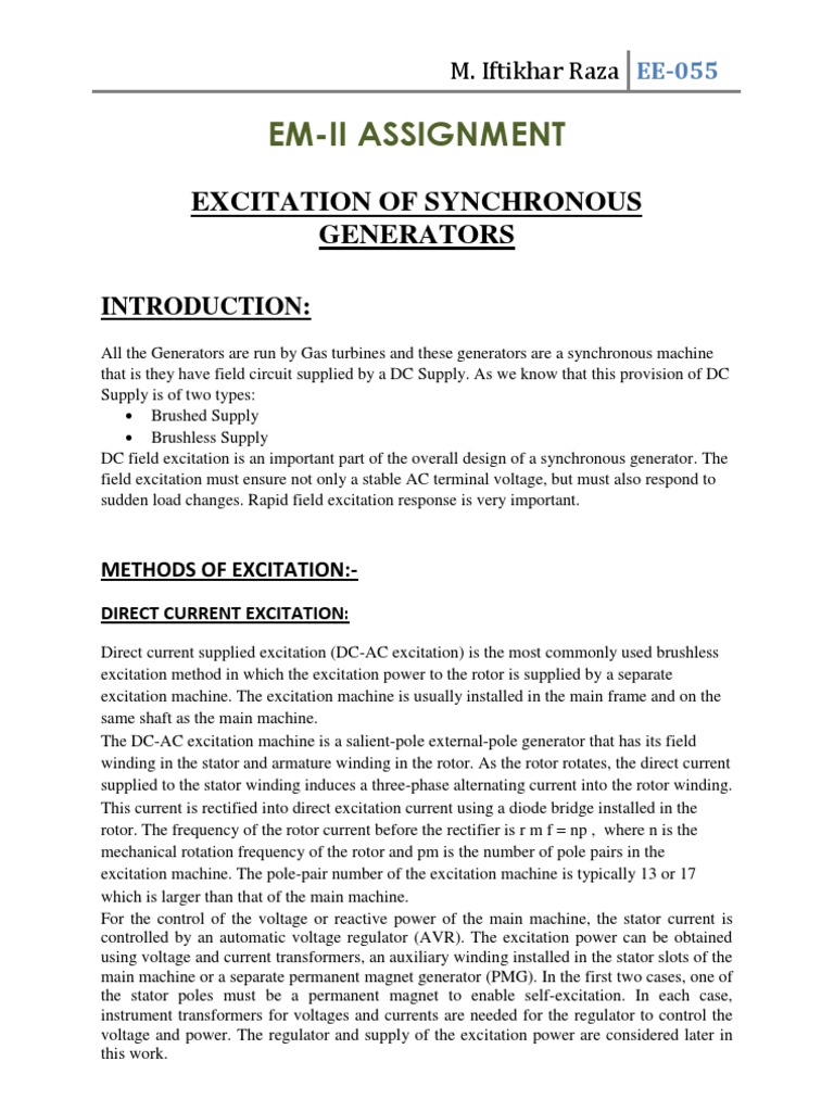 Em-Ii Assignment: Excitation of Synchronous Generators | PDF ...