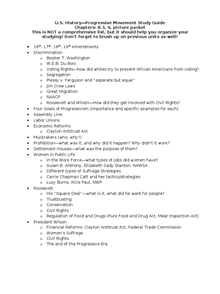 Progressive Era Study Guide | PDF | Progressive Era | Progressivism In ...