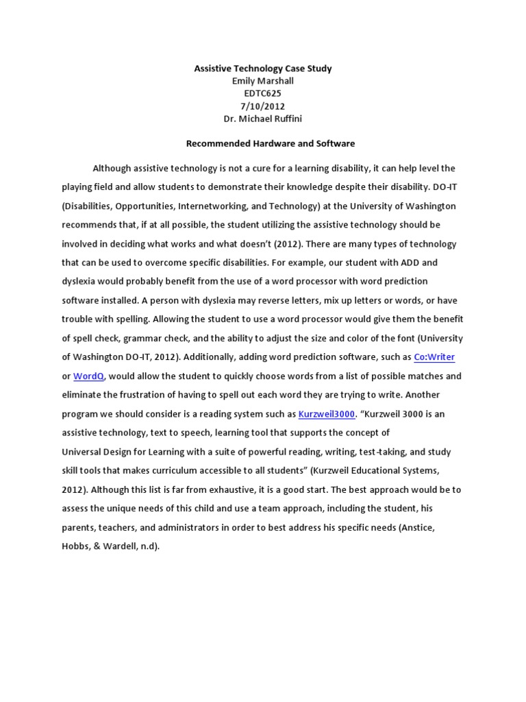 Assistive Technology Case Study | PDF | Special Education | Teachers