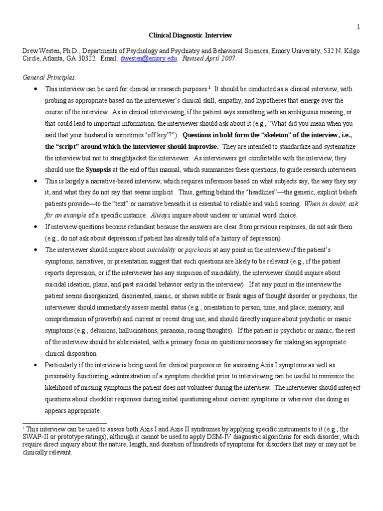 Clinical Diagnostic Interview | PDF | Psychosis | Mania