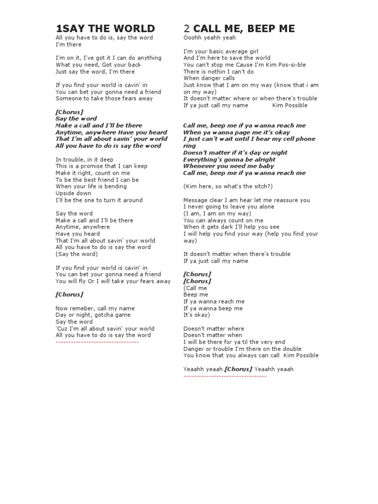 Kim Possible Lyrics | PDF | Leisure | Entertainment (General)