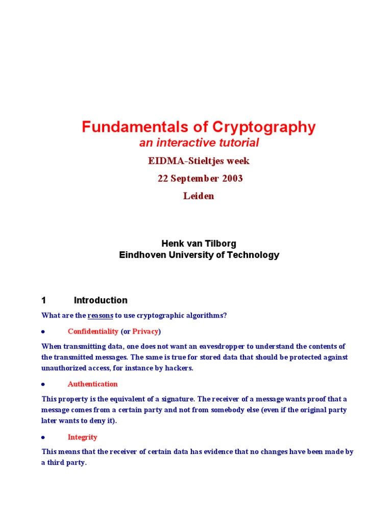 Fundamentals of Cryptography: An Interactive Tutorial | PDF