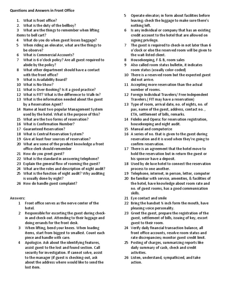 Questions and Answers in Front Office | PDF | Advertising | Target Audience