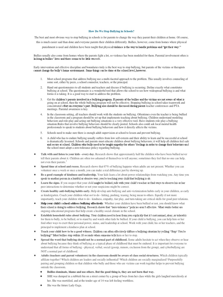 How Do We Stop Bullying in Schools | PDF | Bullying | Child Abuse