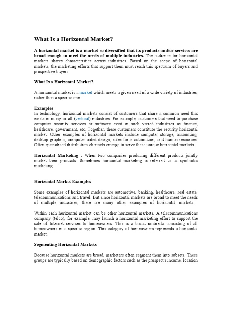 Horizontal vs Vertical Markets Guide | PDF | Marketing | Market (Economics)