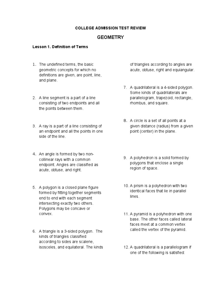 Geometry: College Admission Test Review | PDF | Convex Geometry ...