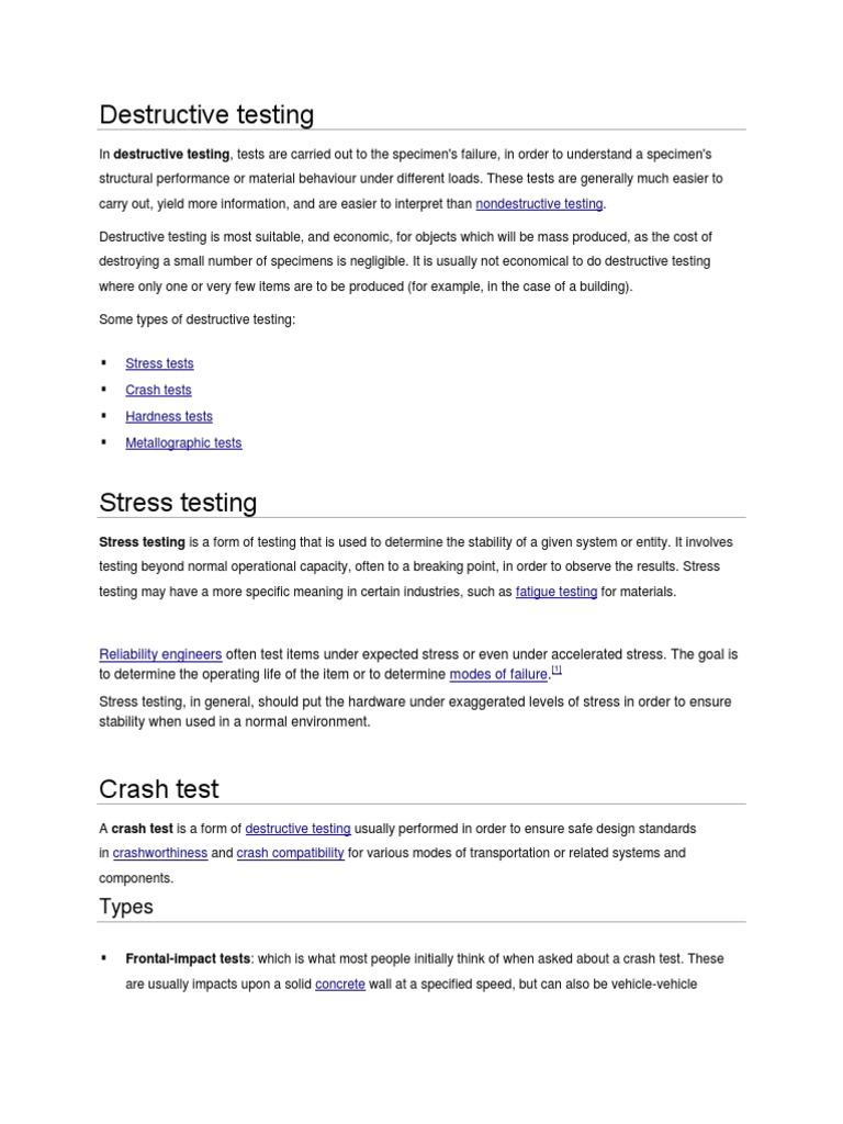 Destructive testing: Types