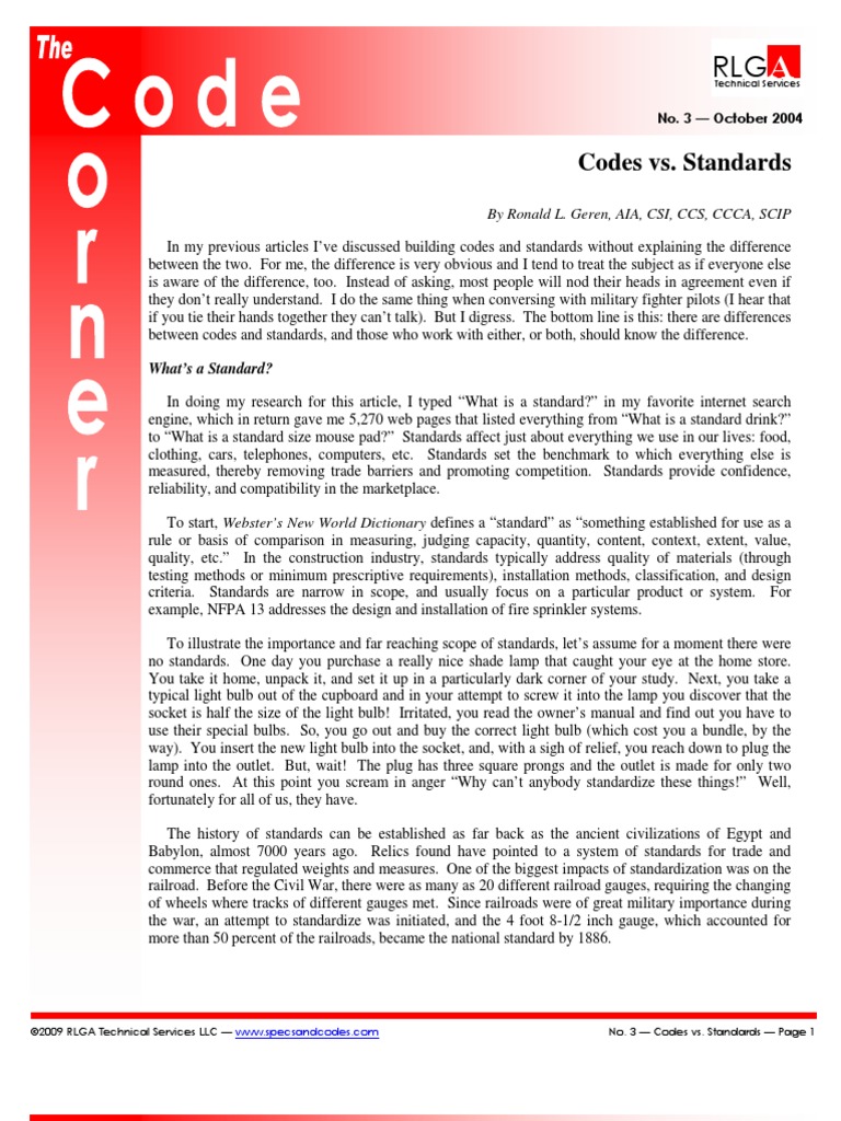 Codes Vs Standards | PDF | Building Code | Specification (Technical ...