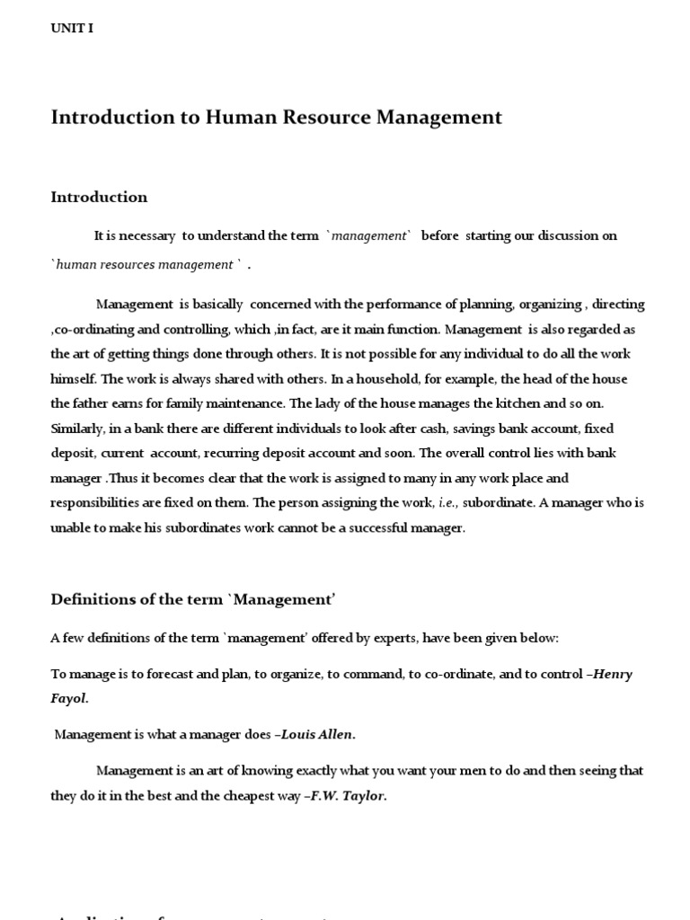 Human Resource Management UNIT I | PDF | Human Resource Management ...