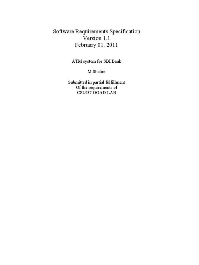 Software Requirements Specification February 01, 2011 | PDF | Automated Teller Machine ...