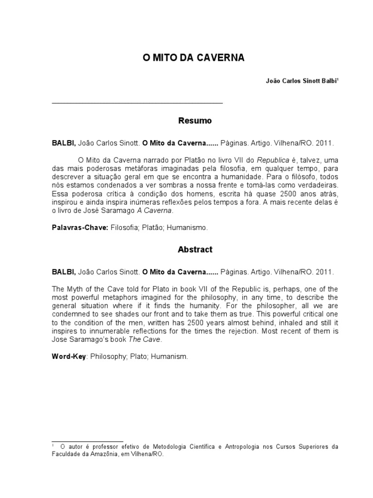 O Mito Da Caverna | PDF | Platão | Verdade