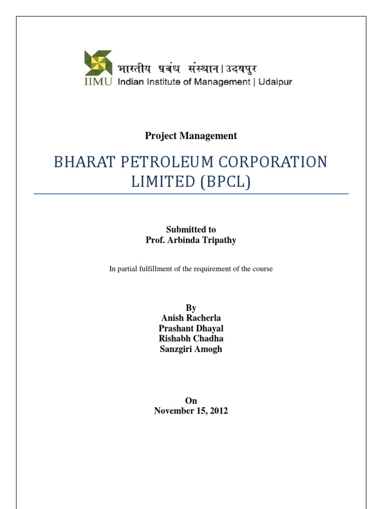 Bharat Petroleum Corporation Limited (BPCL) : Project Management | PDF ...