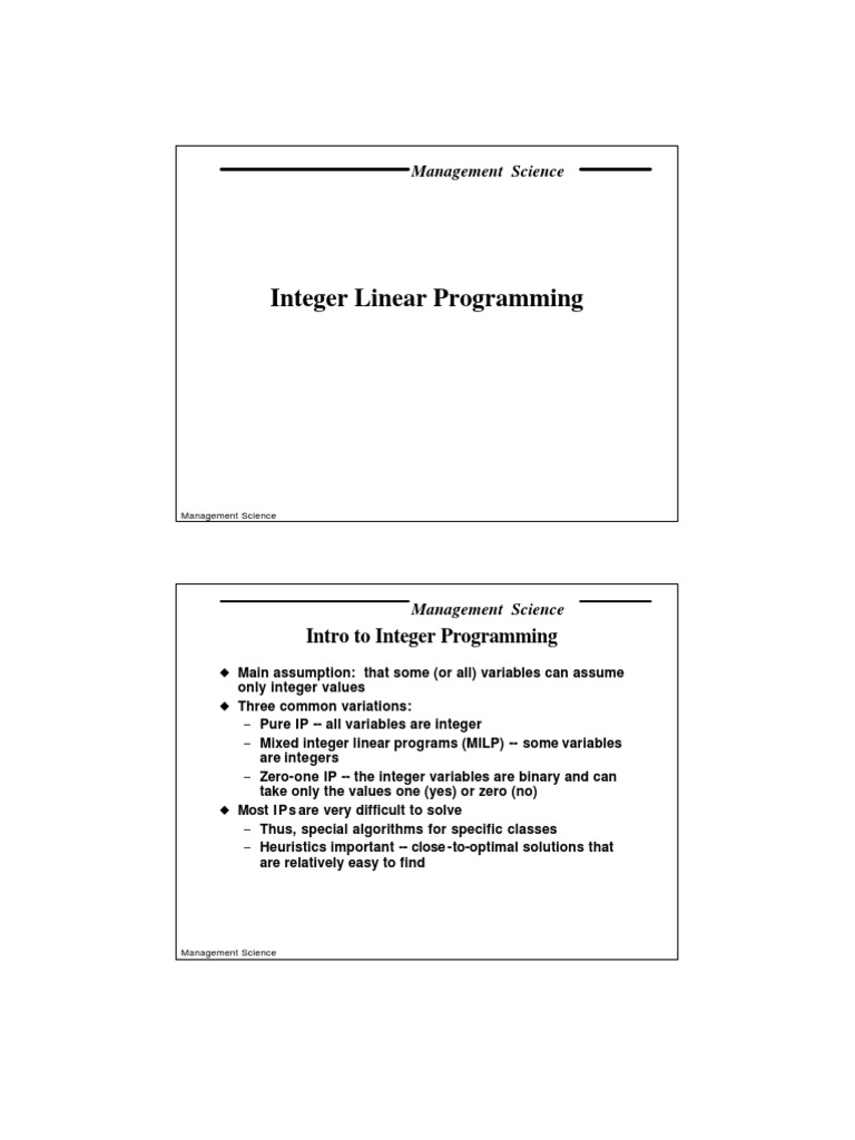 Integer Linear Programming: Management Science | PDF | Mathematical Optimization | Mathematical ...