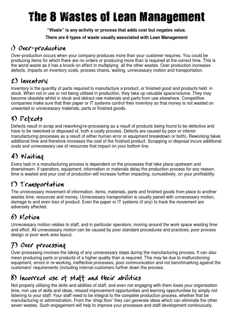 The 8 Wastes of Lean Management: 1) Over-Production | PDF | Lean ...