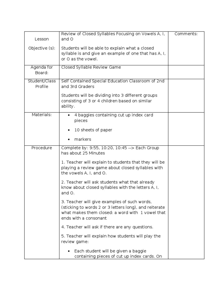 Closed Syllable Lesson | PDF | Syllable | Vowel