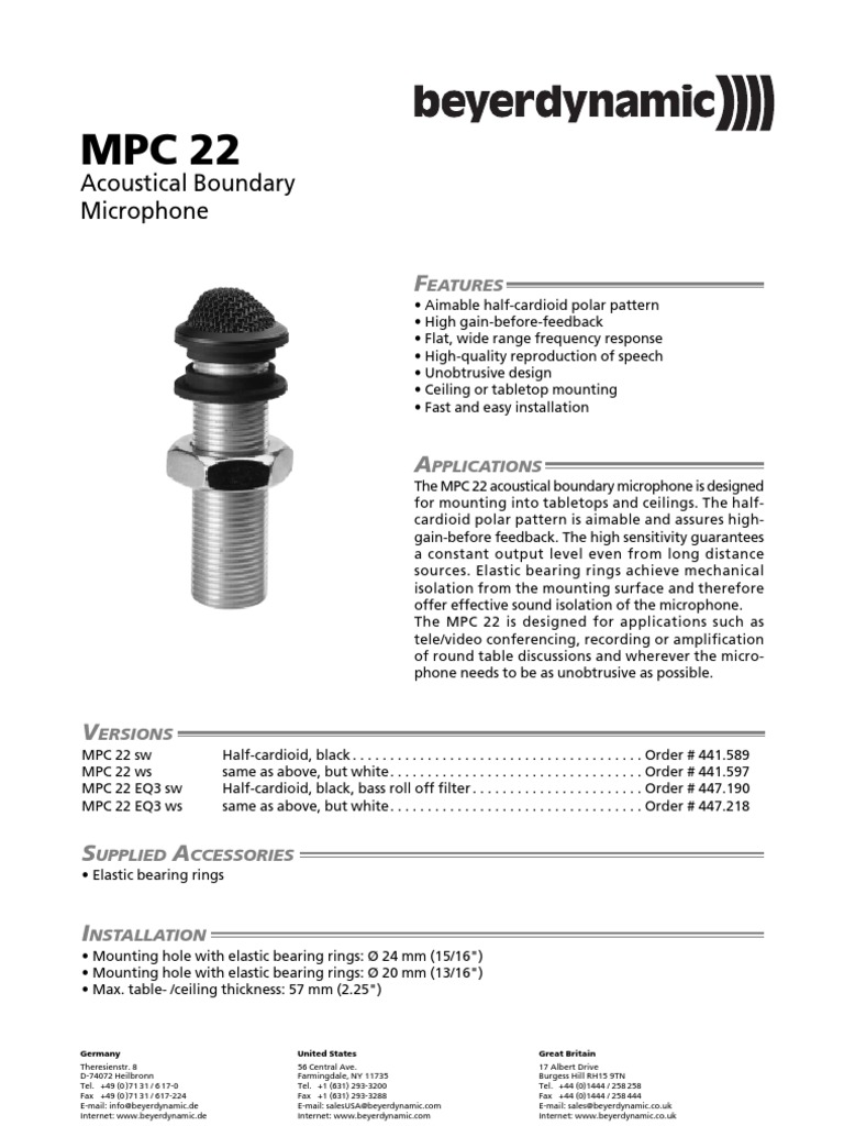 Beyerdynamic - Mikrofon MPC 22-Brochure | PDF | Microphone | Decibel