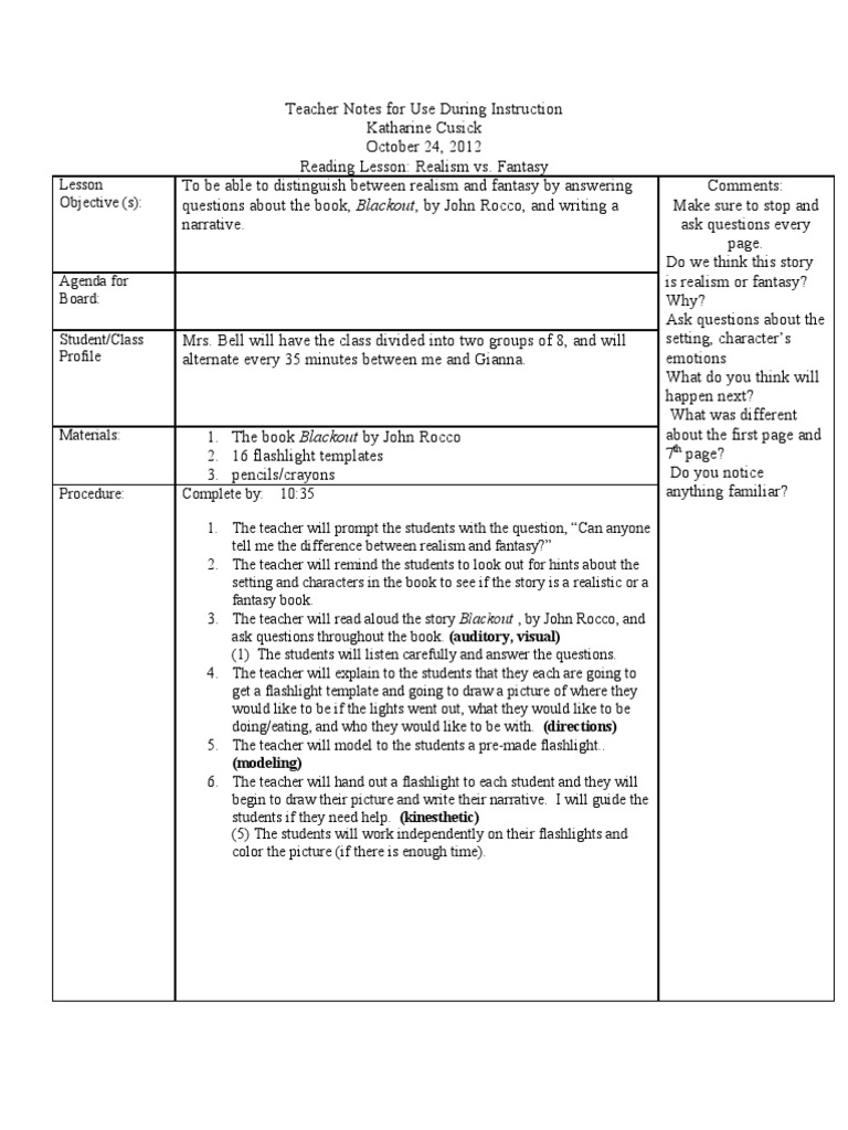 First Grade-Reading Lesson Blackout With Flashlights | PDF | Lesson ...