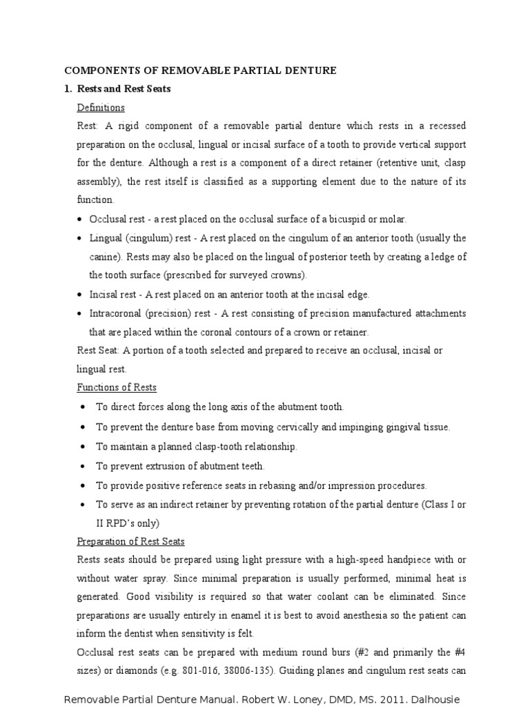 Components of Removable Partial Denture | PDF | Dentures | Human Tooth
