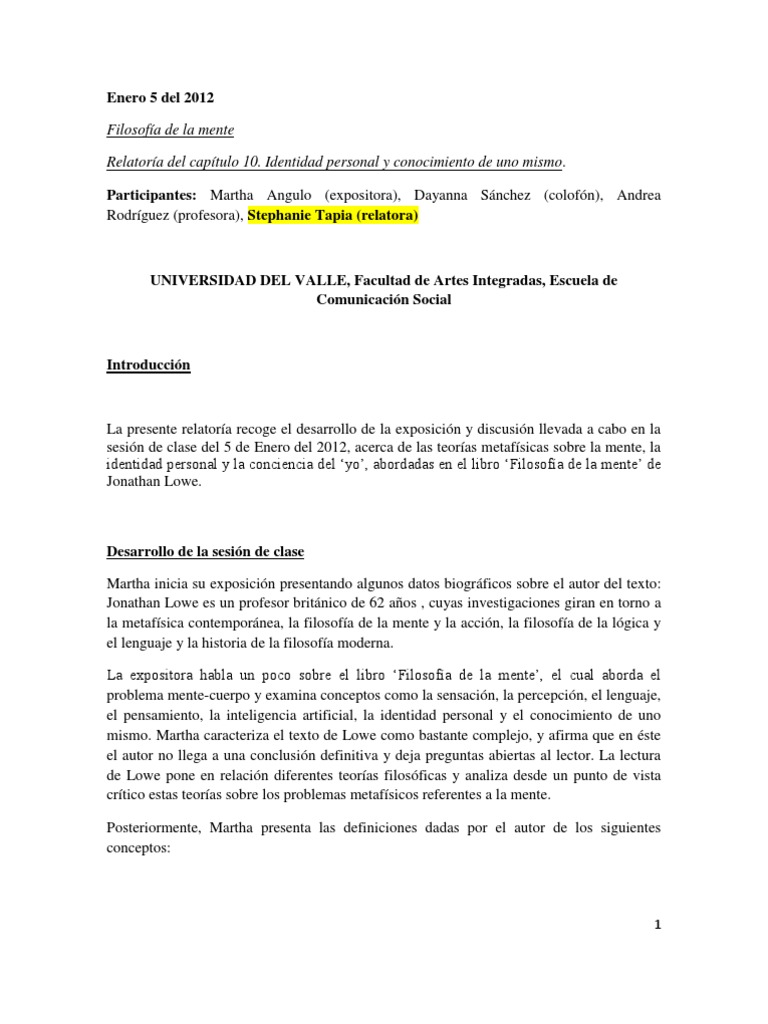 Filosofía de La Mente - Stephanie Tapia | PDF | Filosofía de la mente ...