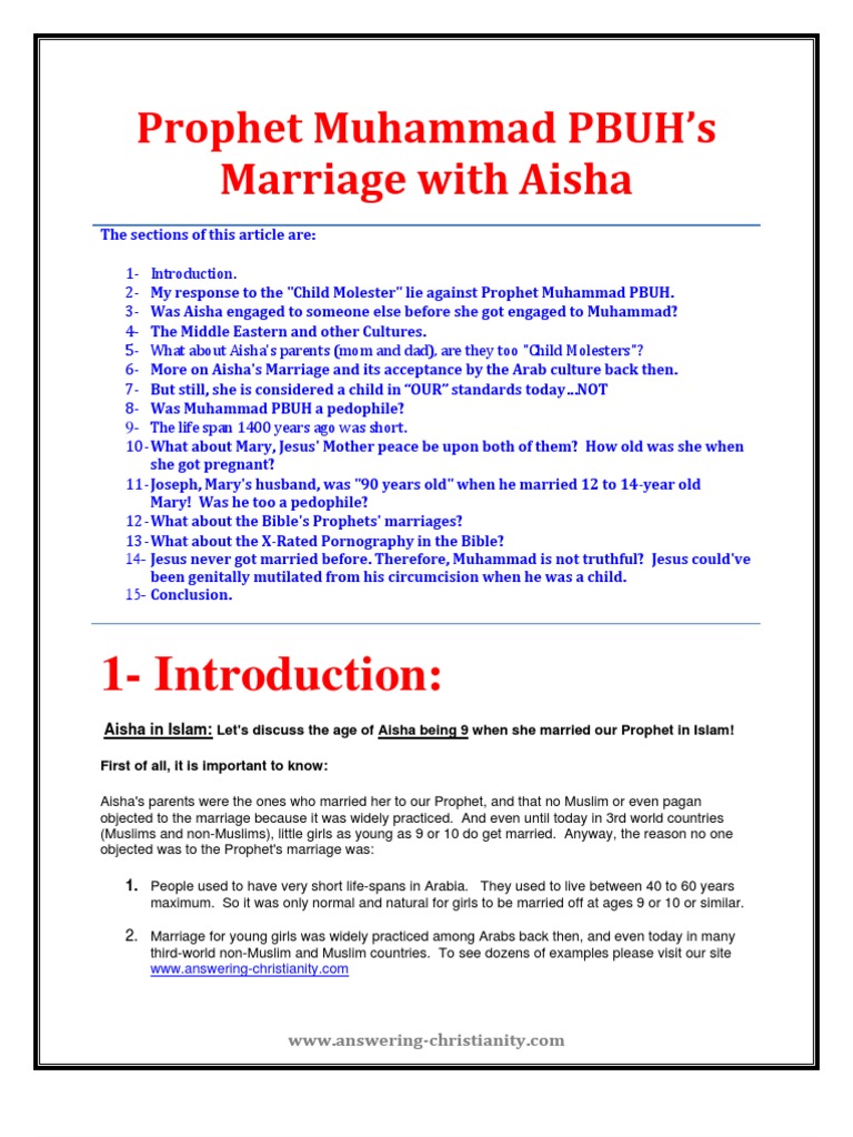 Prophet Muhammad's Marriage With Aisha (Aysha) | PDF