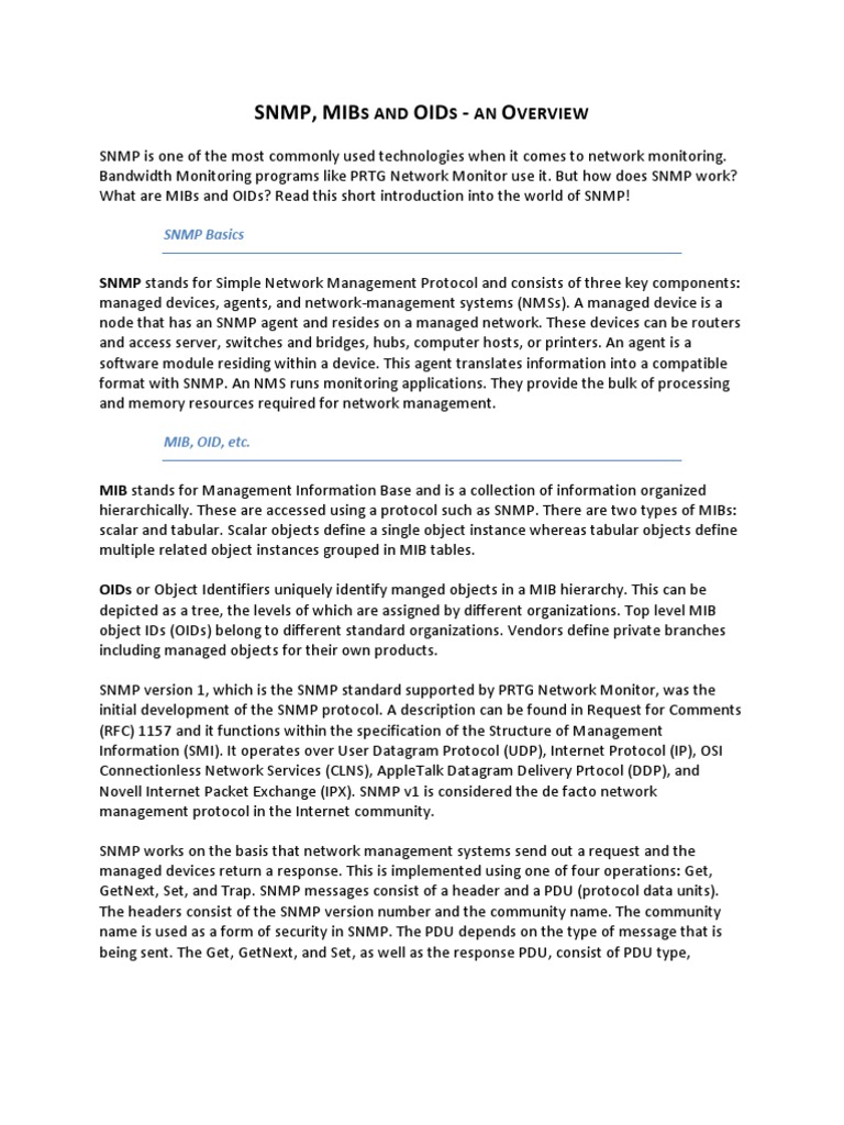 Guide To SNMP, MiB, OID Basics | PDF | Communications Protocols ...