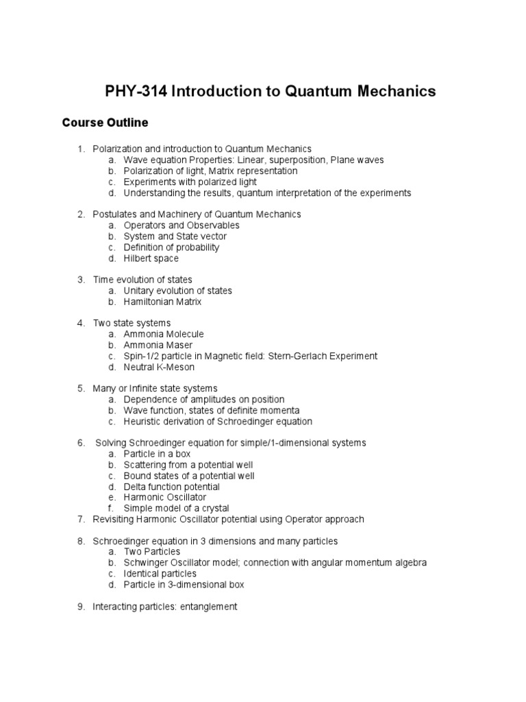 Quantum Mechanics Course Outline | PDF | Schrödinger Equation | Quantum ...