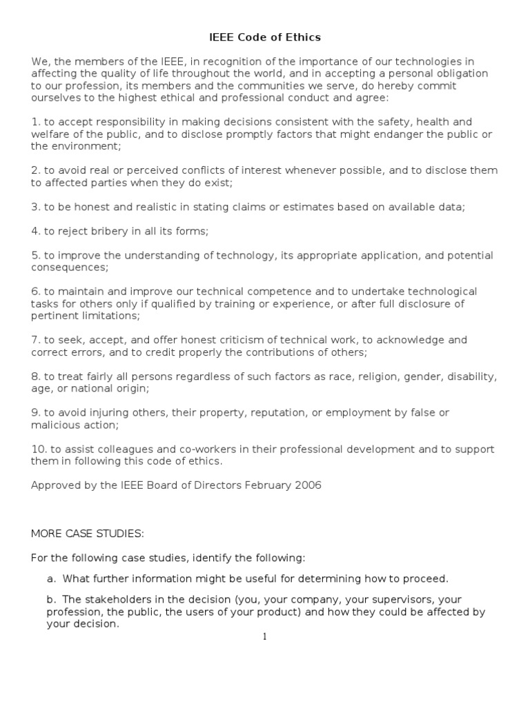 IEEE Code of Ethics | Board Of Directors | Conflict Of Interest