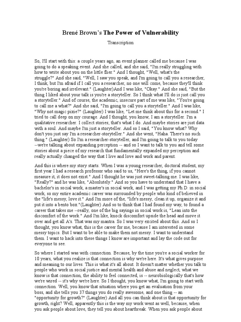 The Power of Vulnerability | PDF | Shame | Storytelling