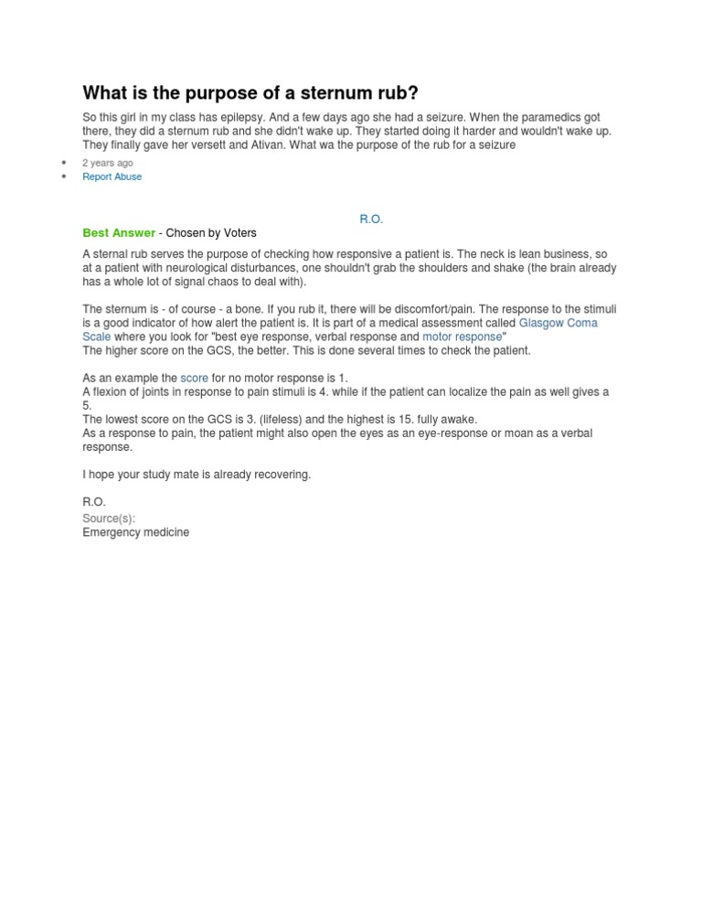 What Is The Purpose of A Sternum Rub | PDF