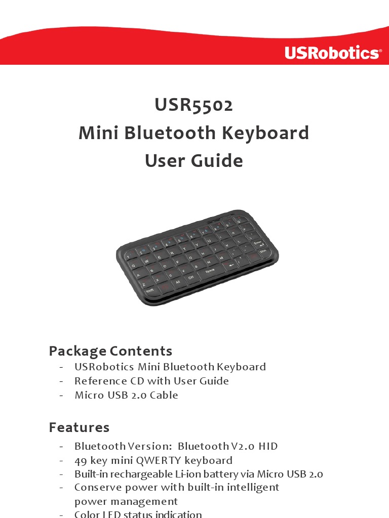 USR5502 Mini Bluetooth Keyboard User Guide: Package Contents | PDF ...