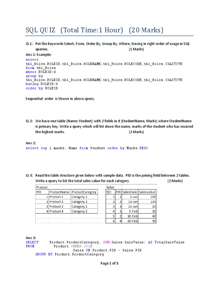 SQL Quiz | PDF | Sql | Information Technology Management