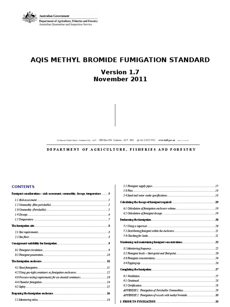AQIS Methyl Bromide Fumigation Standard | PDF | Hvac | Ventilation (Architecture)