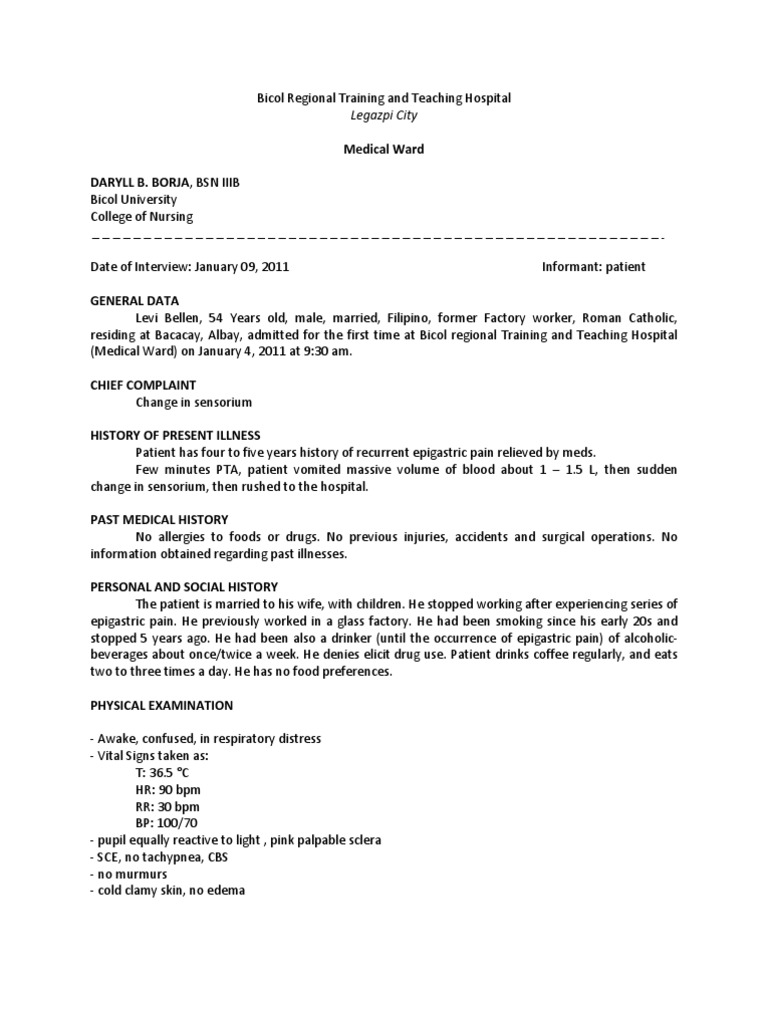 Case Study Medical Ward | PDF | Stomach | Peptic Ulcer