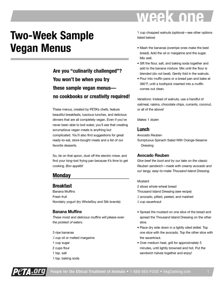 Sample Vegan Menu (2 Weeks) | PDF | Salad | Tofu