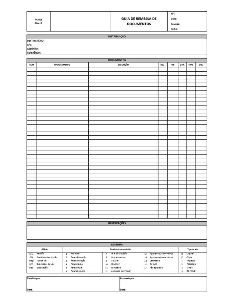 Cópia de Guia de Remessa de Documentos - GRD - MODELO | Download grátis PDF | Science | Ciência ...