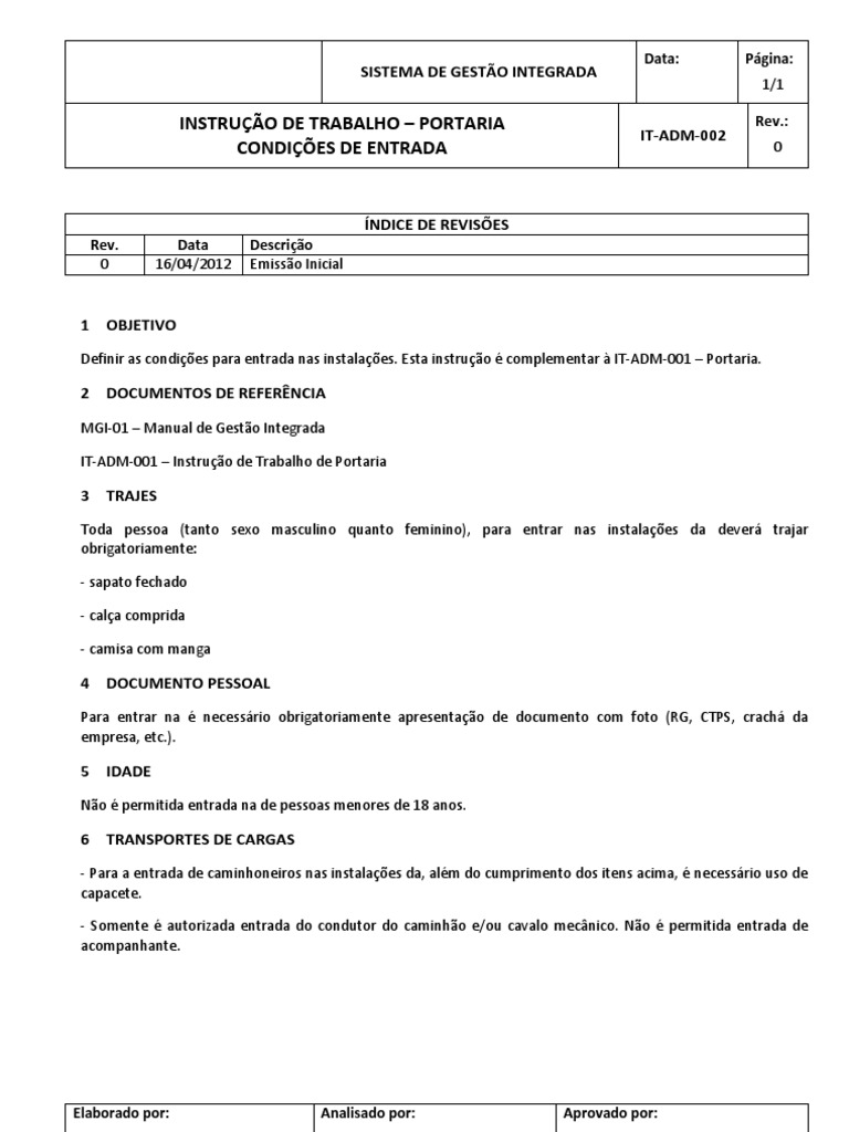 Instrução de Trabalho - MODELO