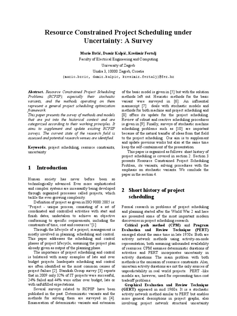 Resource Constrained Project Scheduling Under Uncertainty - A Survey | PDF | Metaheuristic ...