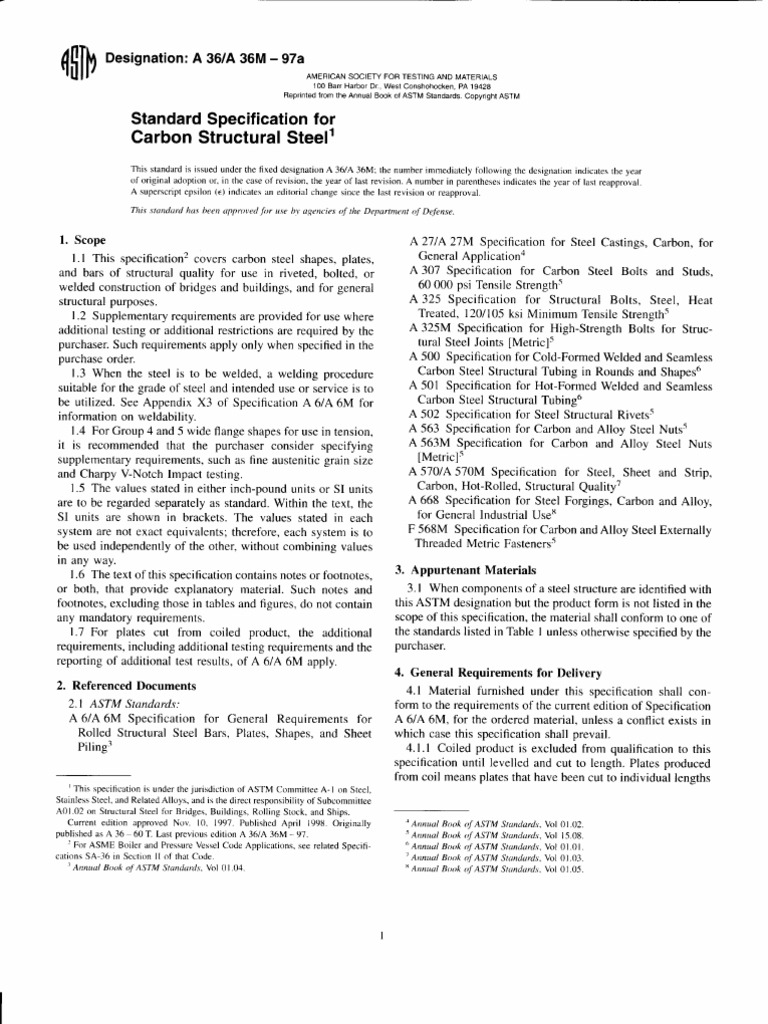 Specification for structural Steel ASTM A36