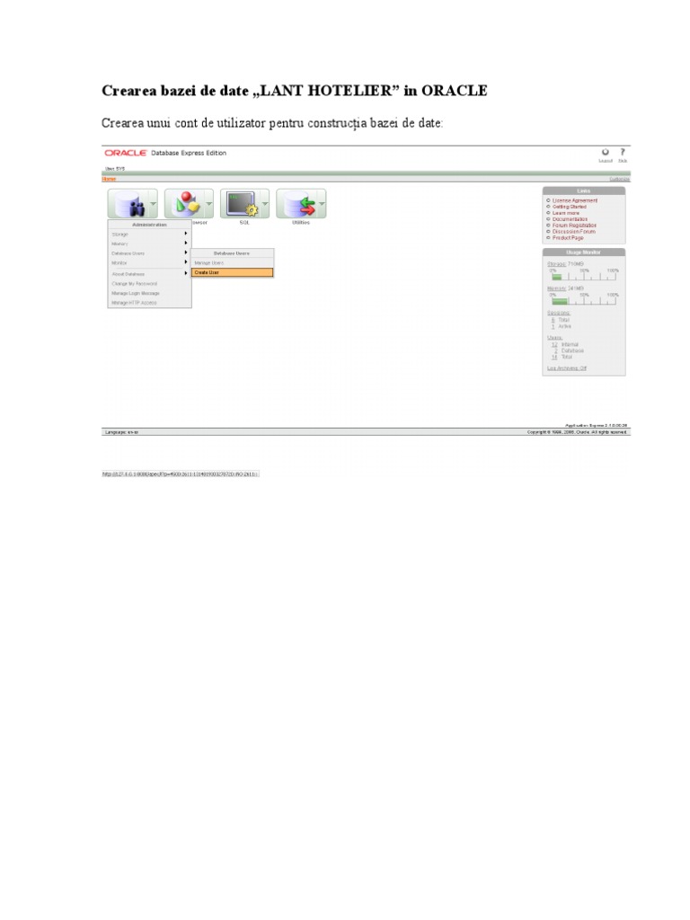 Crearea Unei Baze de Date in Oracle TABELE | PDF