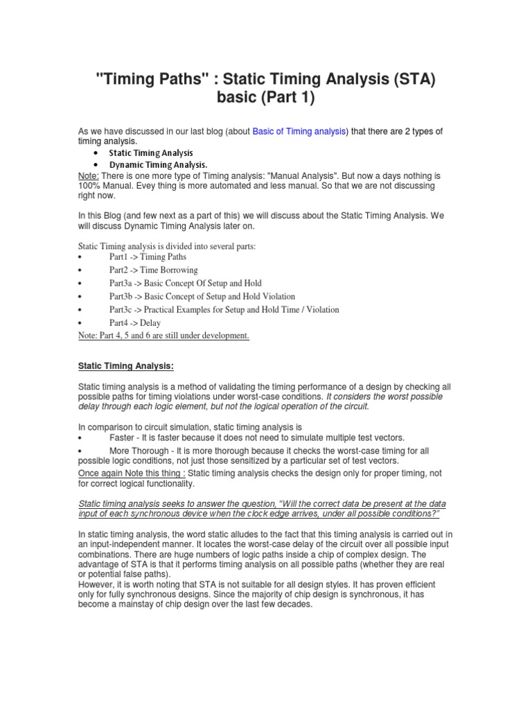 Timing Paths in Static Timing Analysis | PDF | Electrical Engineering ...