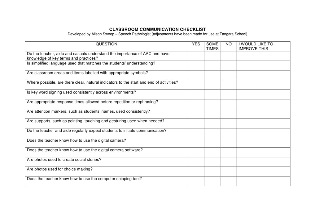Classroom Communication Checklist | PDF