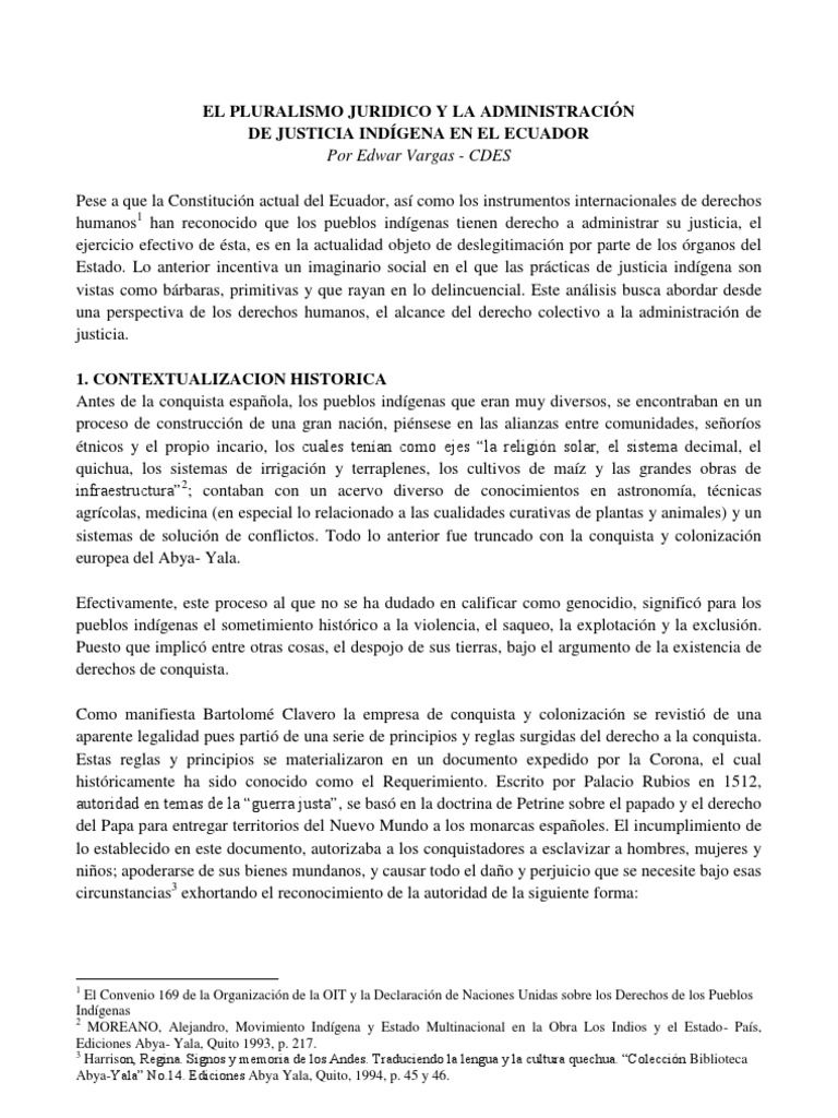 El Pluralismo Juridico y La Administracion de Justicia Indigena en El Ecuador | PDF | Derecho ...