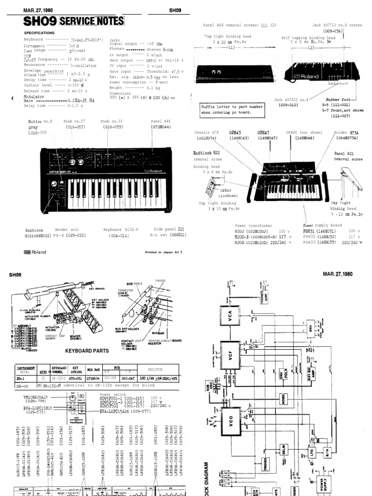 Roland SH09 Service Manual PDF | Download Free PDF | Synthesizer | Electromagnetism