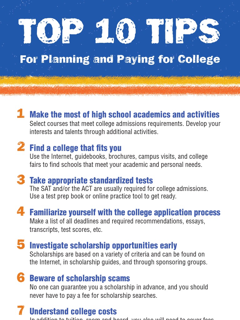Top 10 Tipsheet For Planning and Paying For College | PDF | Career ...
