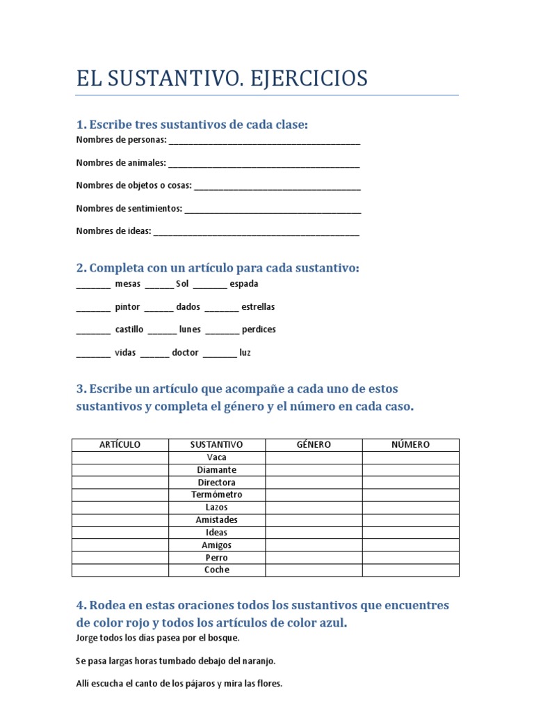 El Sustantivo Ejercicios