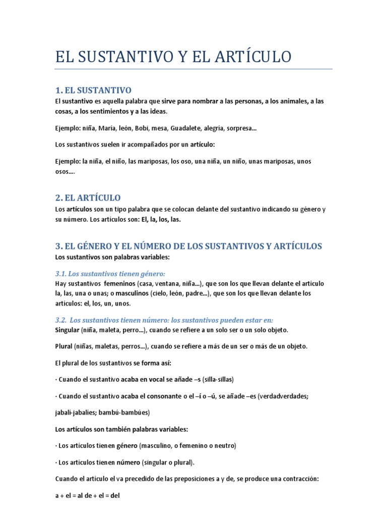 El Sustantivo y El Artículo | PDF